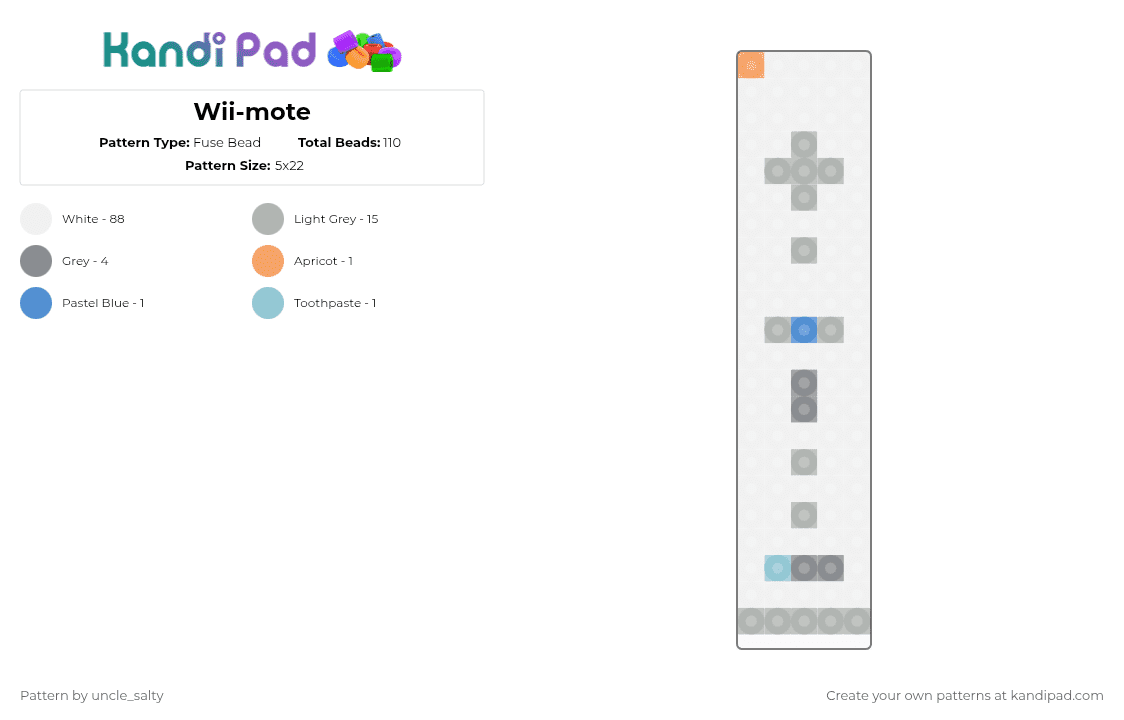 Wii-mote Fuse Bead Pattern - Kandi Pad | Kandi Patterns, Fuse Bead ...