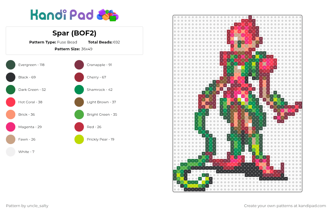 Spar (BOF2) Fuse Bead Pattern - Kandi Pad | Kandi Patterns, Fuse Bead ...