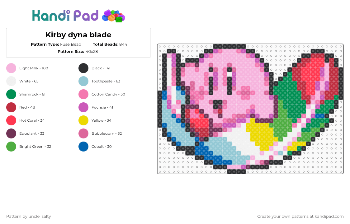 Kirby dyna blade Fuse Bead Pattern - Kandi Pad | Kandi Patterns, Fuse ...