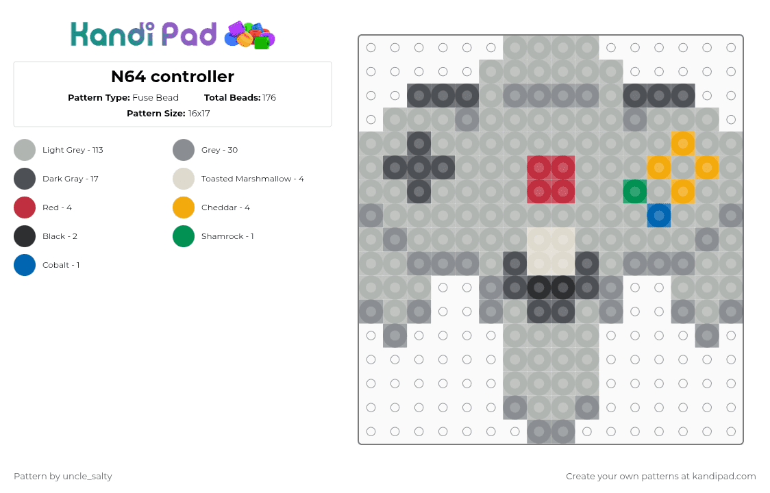 N64 controller Fuse Bead Pattern - Kandi Pad | Kandi Patterns, Fuse ...