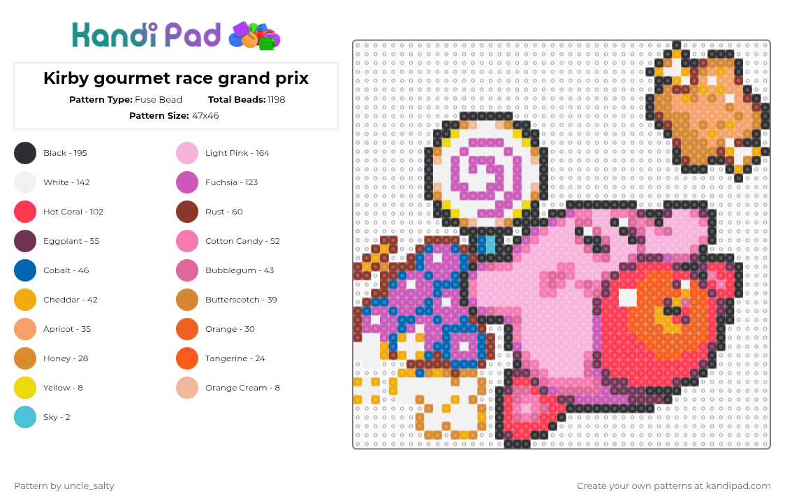 Kirby gourmet race grand prix Fuse Bead Pattern - Kandi Pad | Kandi ...