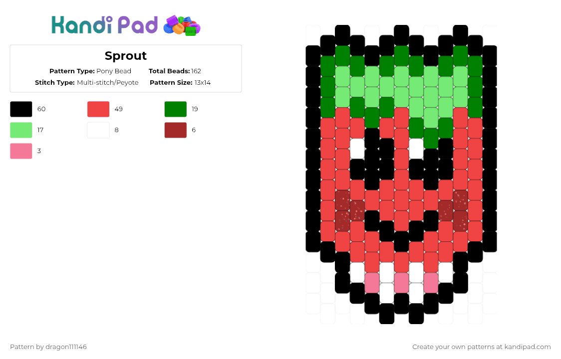 Sprout Pony Bead Pattern - Kandi Pad | Kandi Patterns, Fuse Bead ...