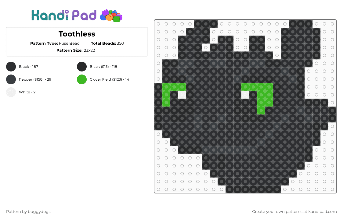 Toothless Fuse Bead Pattern - Kandi Pad | Kandi Patterns, Fuse Bead ...