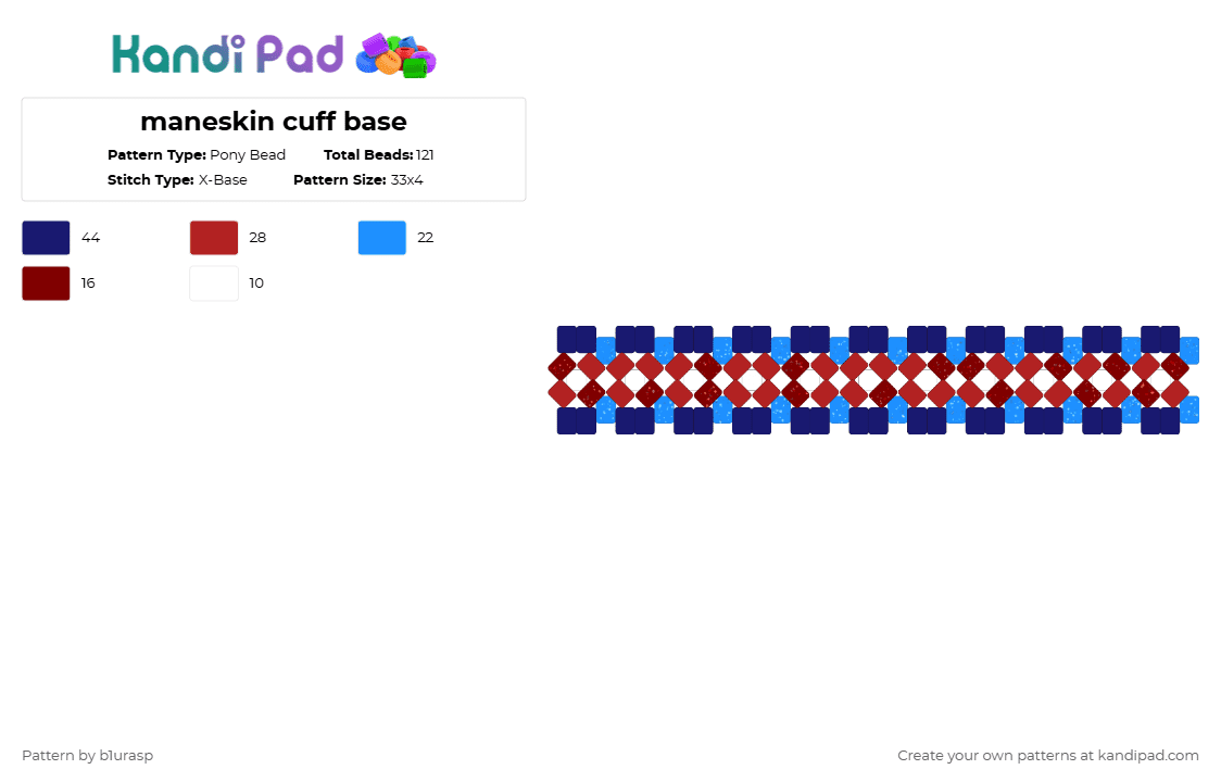 Maneskin cuff base Pony Bead Pattern - Kandi Pad | Kandi Patterns, Fuse ...