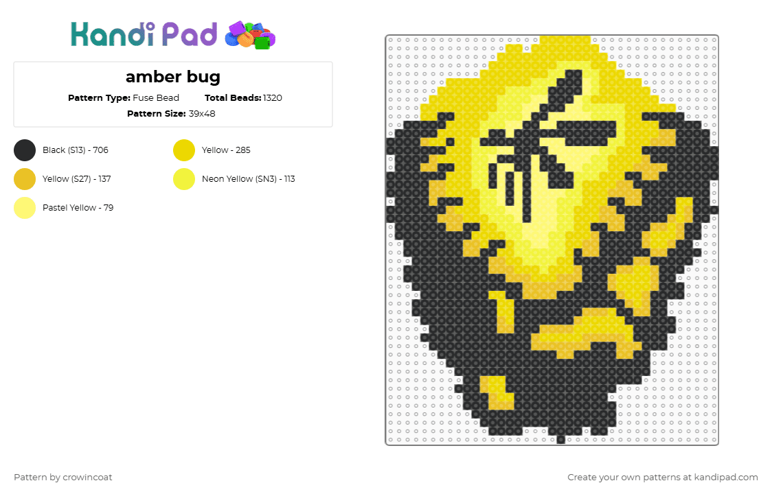 Amber bug Fuse Bead Pattern - Kandi Pad | Kandi Patterns, Fuse Bead ...