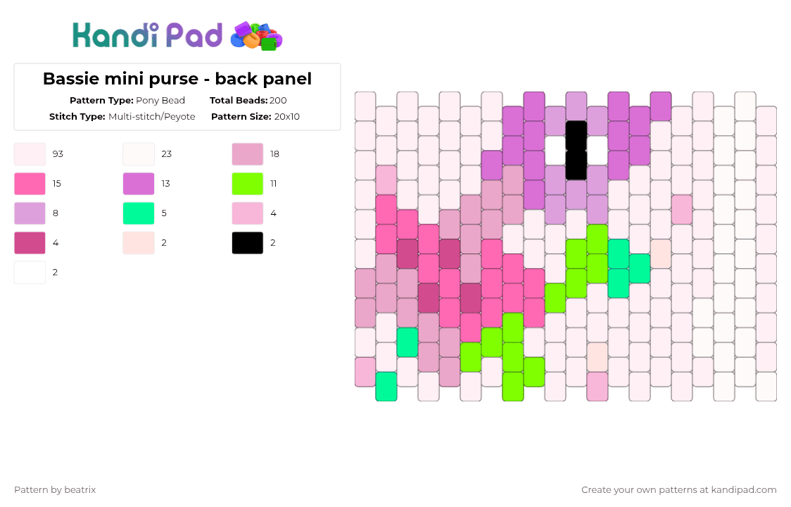 Bassie mini purse - back panel Pony Bead Pattern - Kandi Pad | Kandi ...