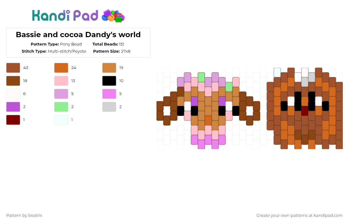 Bassie and cocoa Dandy's world Pony Bead Pattern - Kandi Pad | Kandi ...