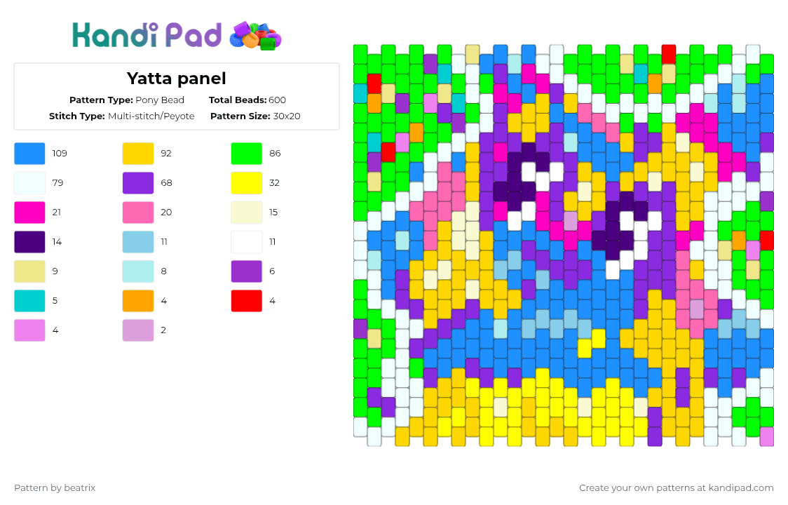 Yatta panel Pony Bead Pattern - Kandi Pad | Kandi Patterns, Fuse Bead ...