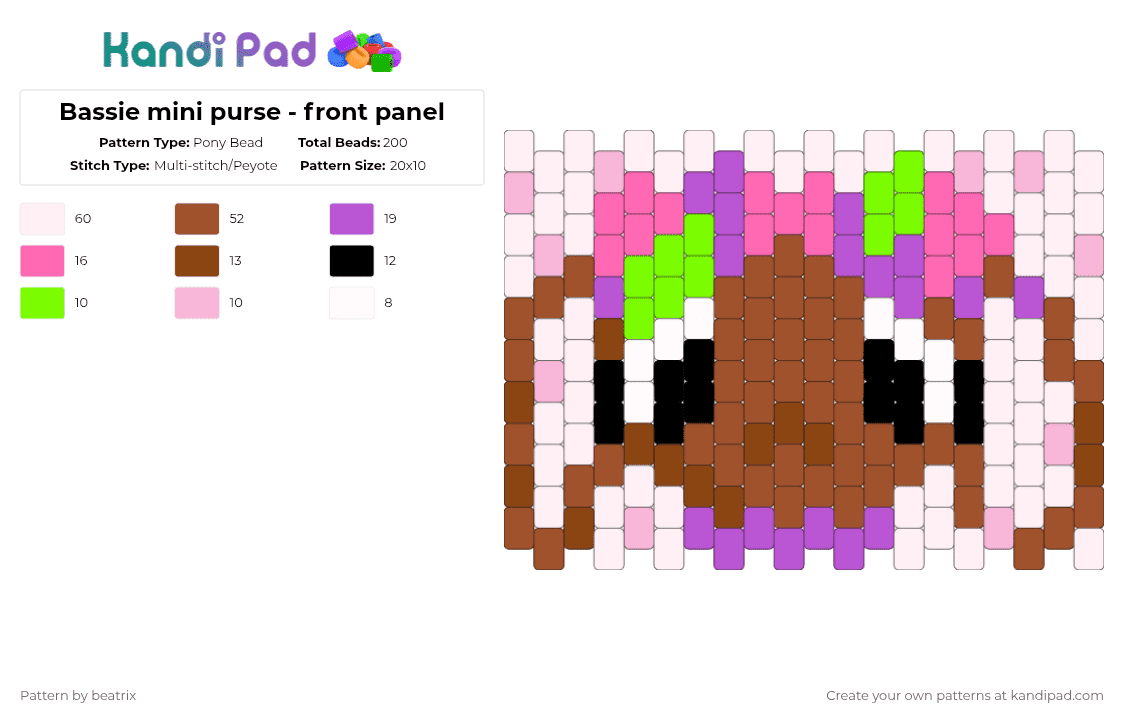 Bassie mini purse - front panel Pony Bead Pattern - Kandi Pad | Kandi ...