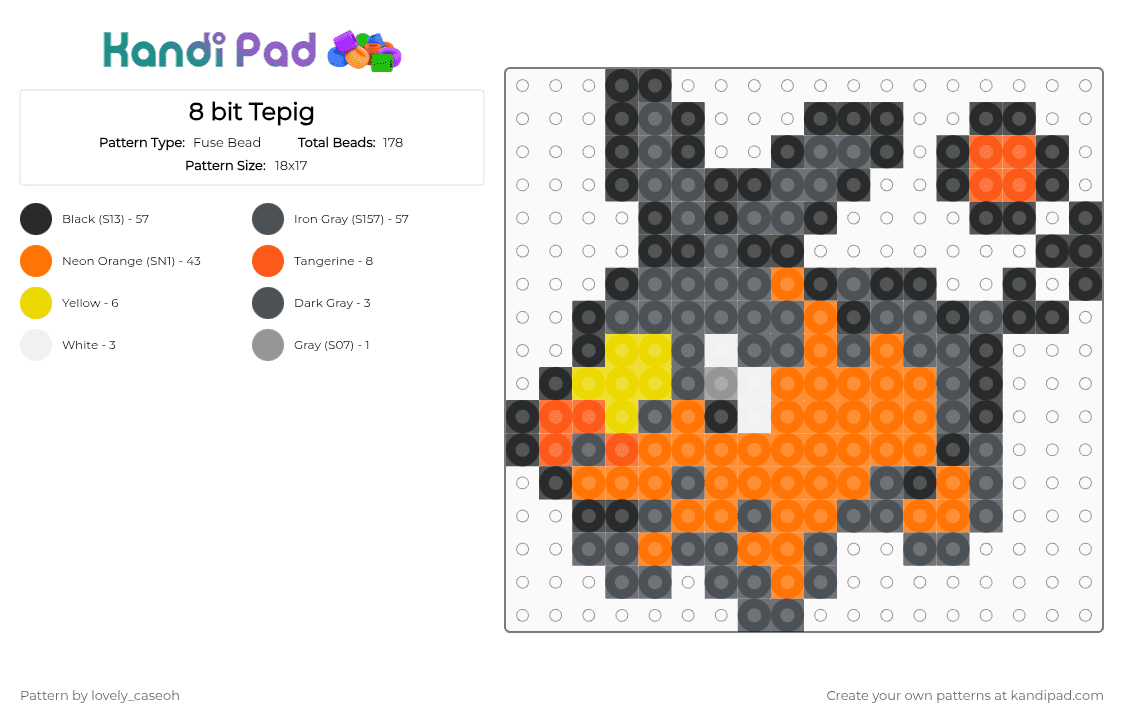 8 bit Tepig Fuse Bead Pattern - Kandi Pad | Kandi Patterns, Fuse Bead ...