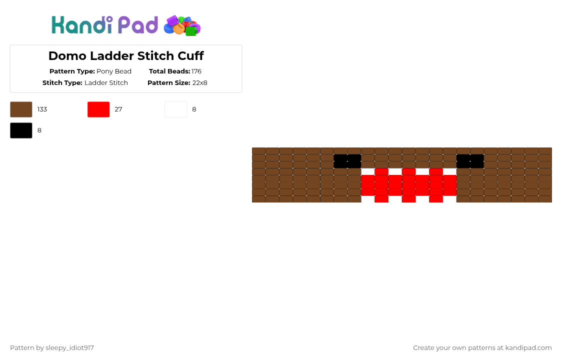 Domo Ladder Stitch Cuff Pony Bead Pattern - Kandi Pad | Kandi Patterns ...