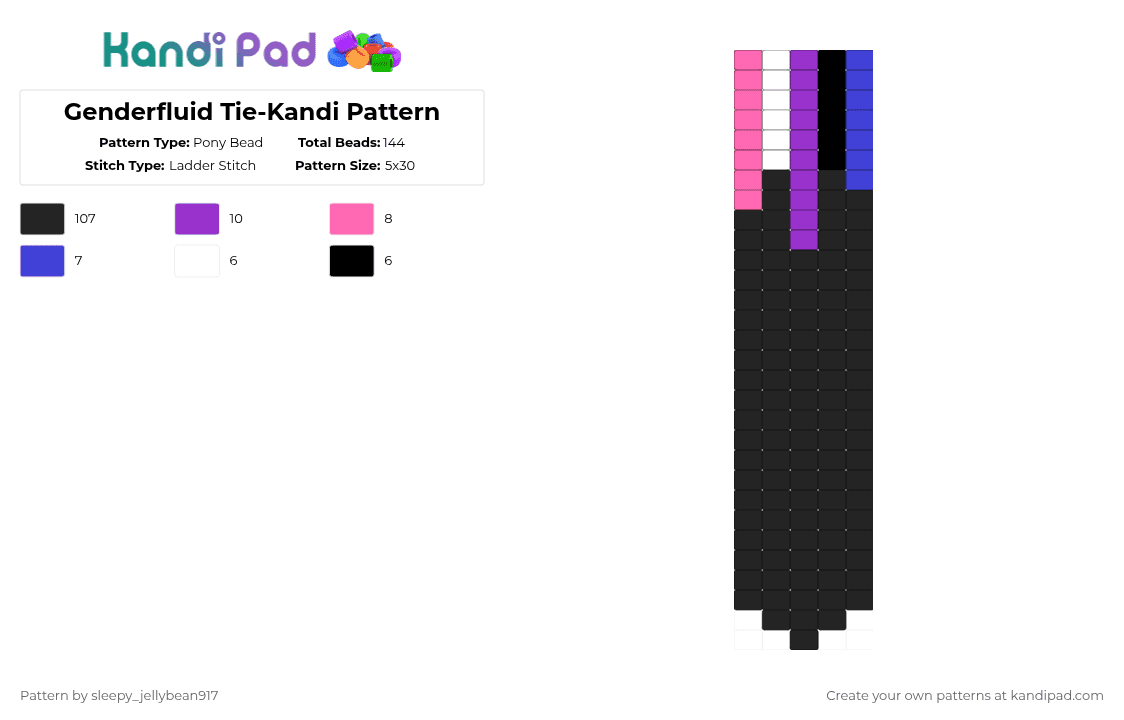 Genderfluid Tie-Kandi Pattern Pony Bead Pattern - Kandi Pad | Kandi ...