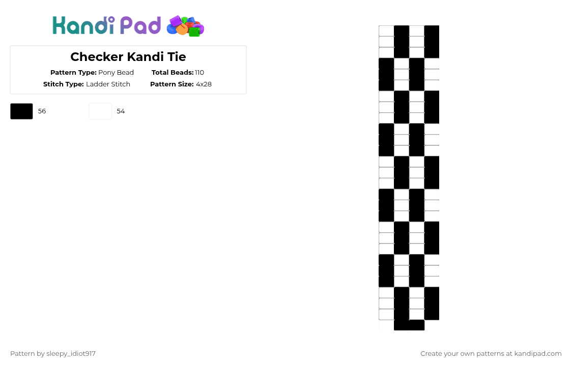 Checker Kandi Tie Pony Bead Pattern - Kandi Pad | Kandi Patterns, Fuse ...