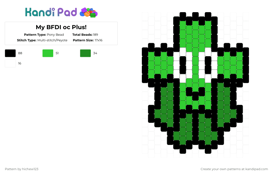 My BFDI oc Plus! Pony Bead Pattern - Kandi Pad | Kandi Patterns, Fuse ...