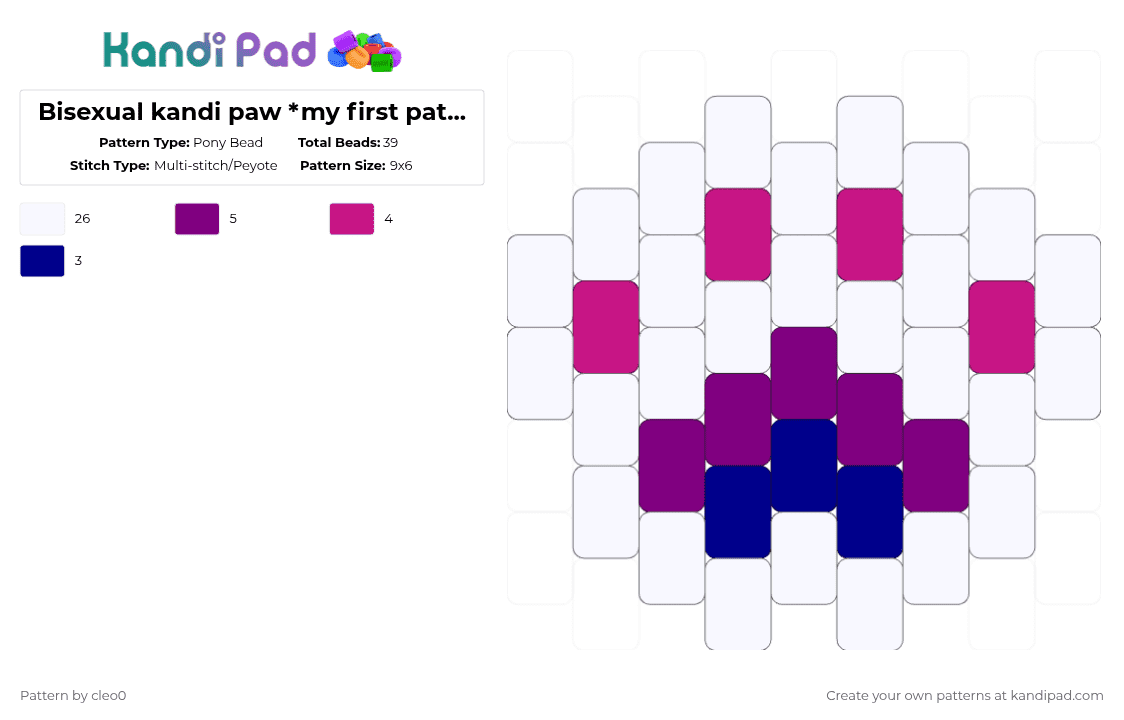 Bisexual kandi paw *my first pattern!* Pony Bead Pattern - Kandi Pad ...