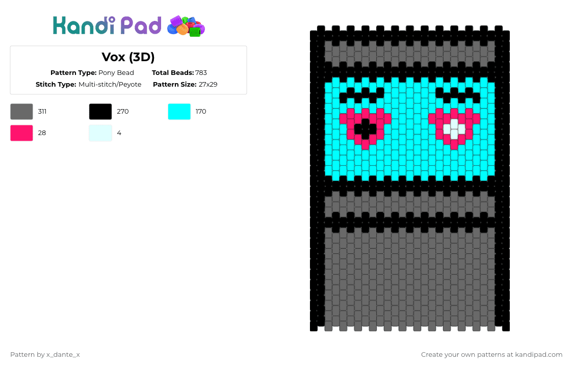 Vox (3D) Pony Bead Pattern - Kandi Pad | Kandi Patterns, Fuse Bead ...