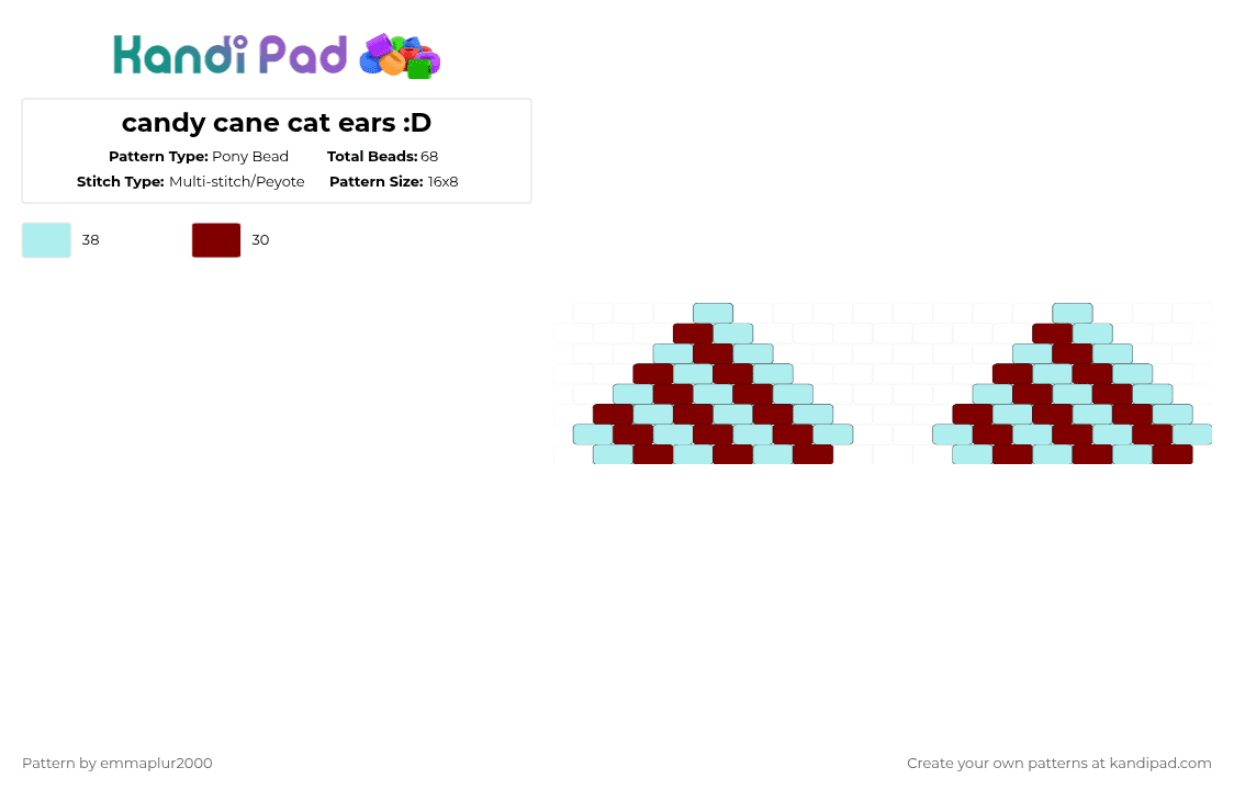 Candy cane cat ears :D Pony Bead Pattern - Kandi Pad | Kandi Patterns ...