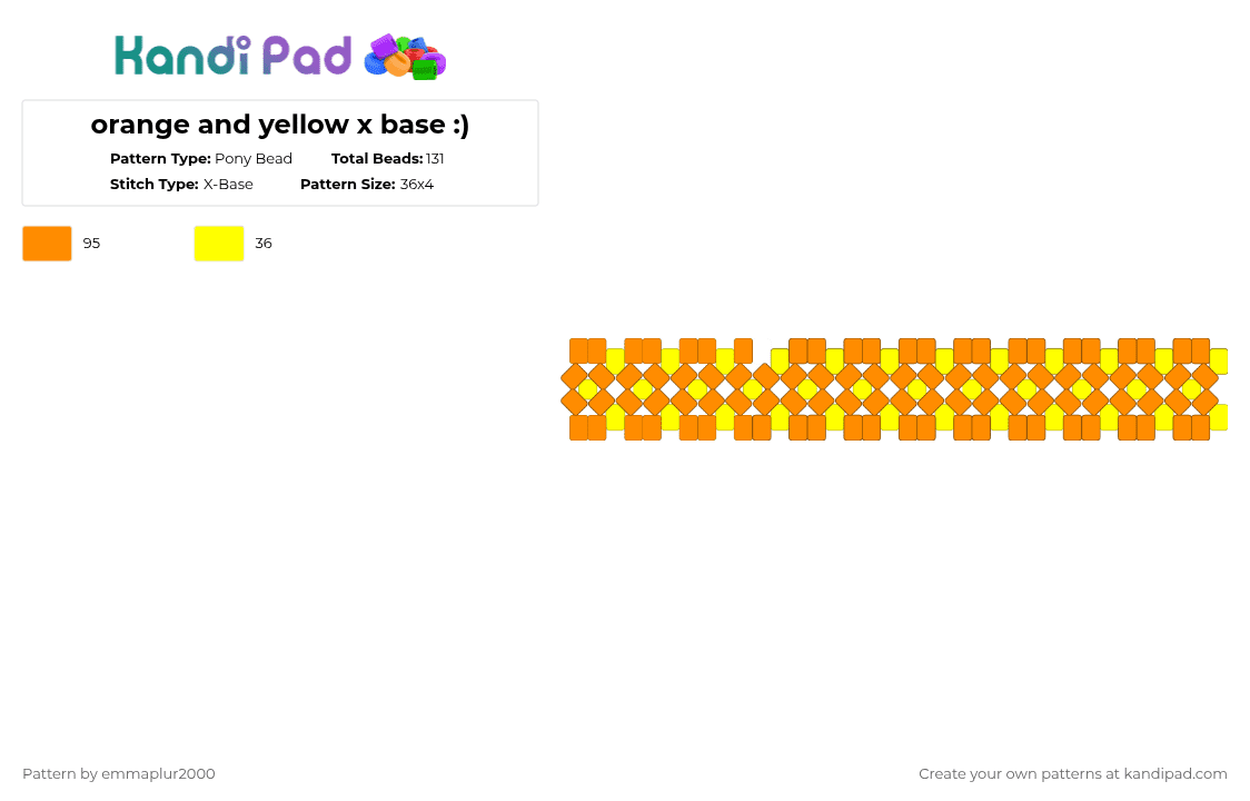 Orange and yellow x base :) Pony Bead Pattern - Kandi Pad | Kandi ...