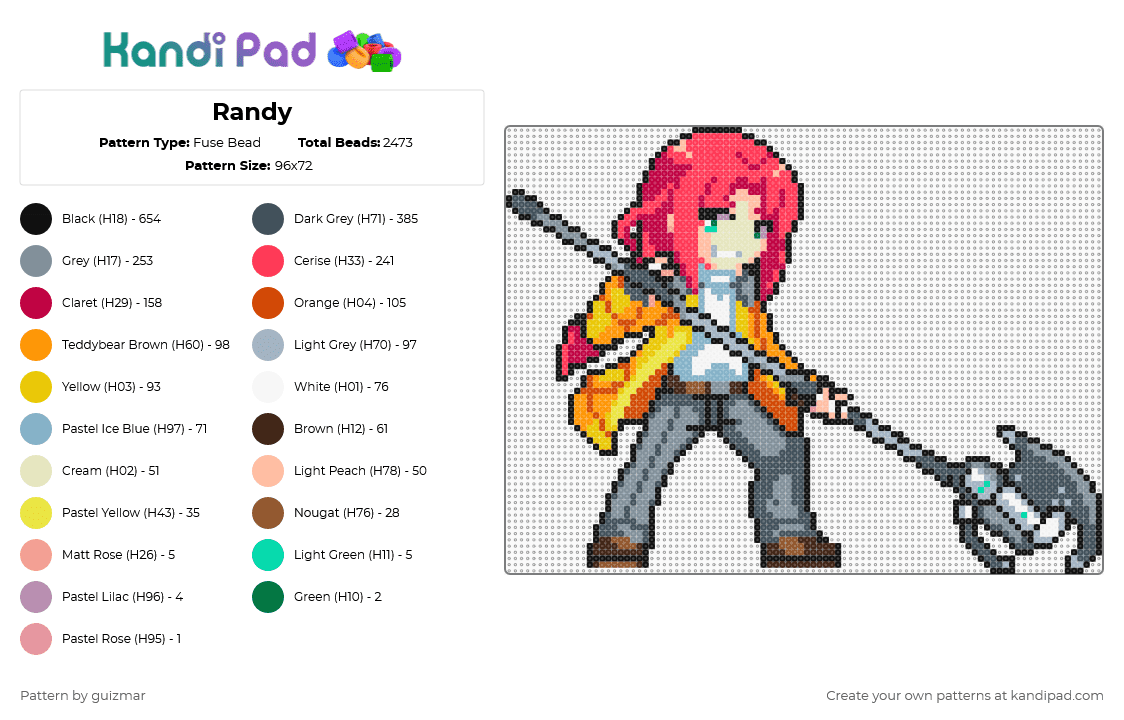 Randy Fuse Bead Pattern - Kandi Pad | Kandi Patterns, Fuse Bead ...