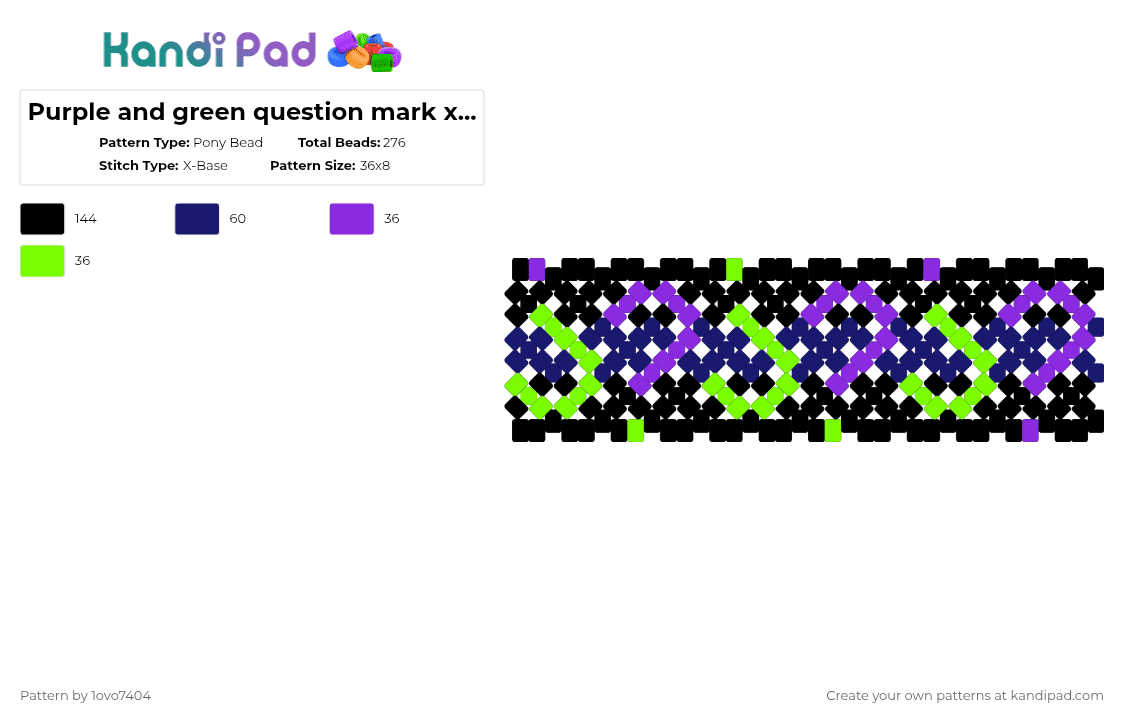 Purple and green question mark x-base Pony Bead Pattern - Kandi Pad ...