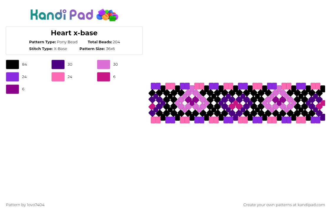 Heart x-base Pony Bead Pattern - Kandi Pad | Kandi Patterns, Fuse Bead ...