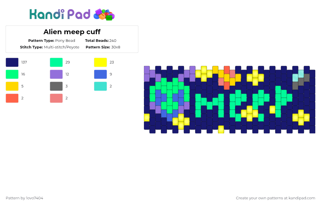 Alien meep cuff Pony Bead Pattern - Kandi Pad | Kandi Patterns, Fuse ...