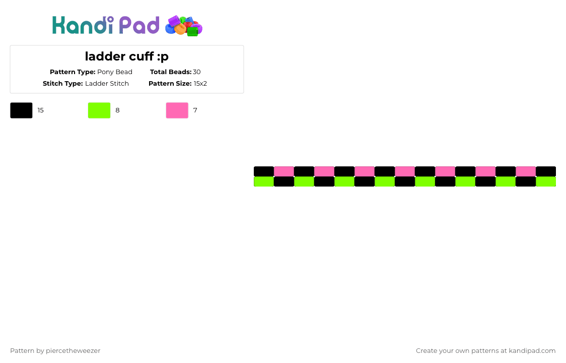 Ladder cuff :p Pony Bead Pattern - Kandi Pad | Kandi Patterns, Fuse ...
