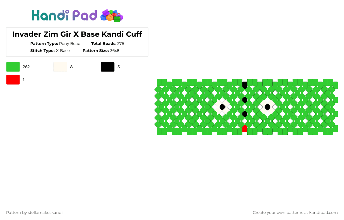 Invader Zim Gir X Base Kandi Cuff Pony Bead Pattern - Kandi Pad | Kandi ...
