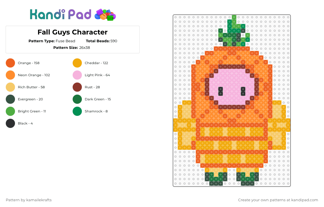 Fall Guys Character Fuse Bead Pattern - Kandi Pad | Kandi Patterns ...