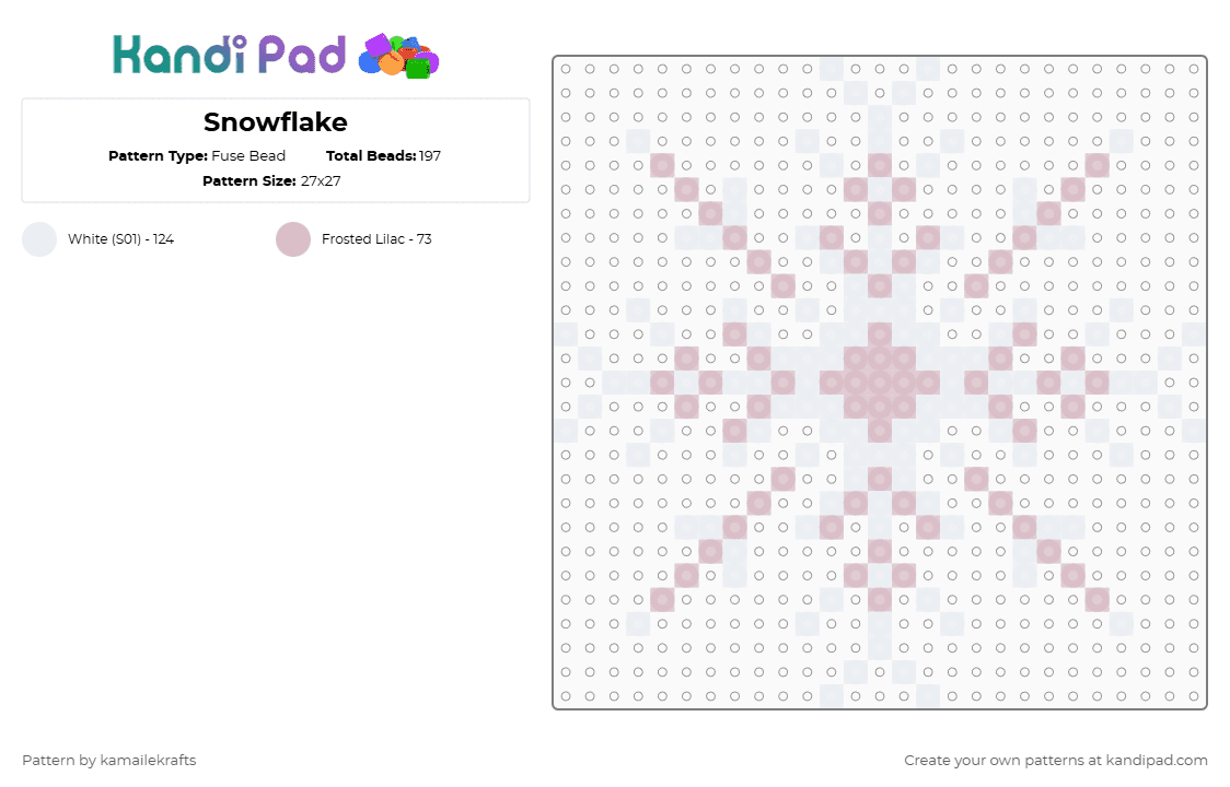 Snowflake Fuse Bead Pattern - Kandi Pad | Kandi Patterns, Fuse Bead ...