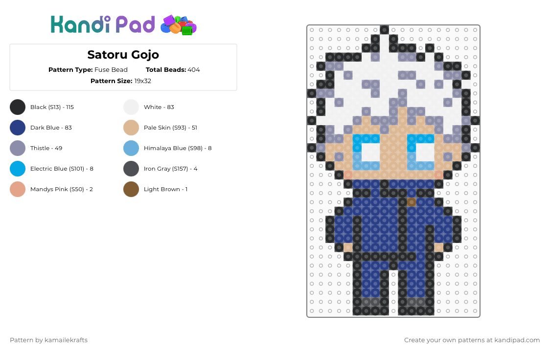 Satoru Gojo Fuse Bead Pattern - Kandi Pad | Kandi Patterns, Fuse Bead ...