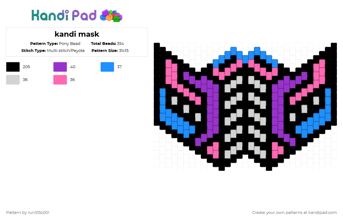 Kandi mask Pony Bead Pattern - Kandi Pad | Kandi Patterns, Fuse Bead ...