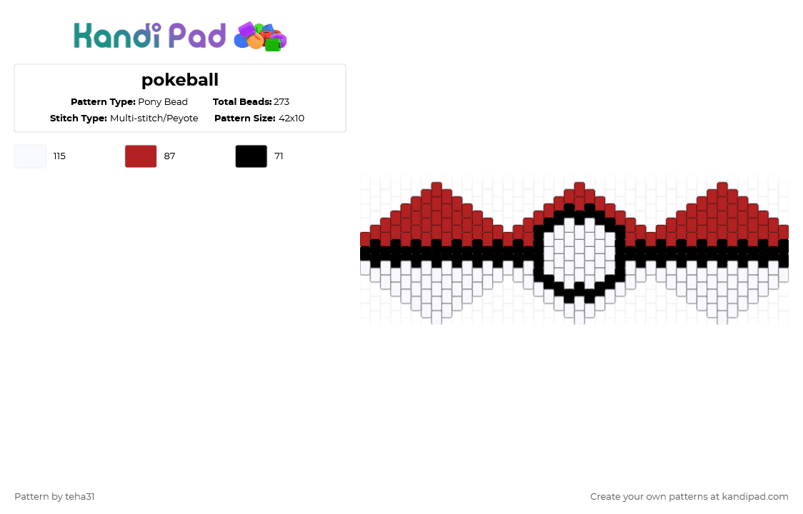 Pokeball Pony Bead Pattern - Kandi Pad | Kandi Patterns, Fuse Bead ...