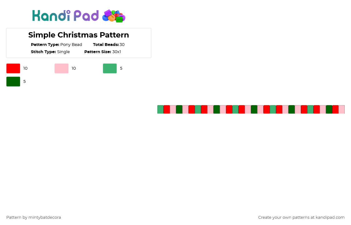 Simple Christmas Pattern Pony Bead Pattern - Kandi Pad | Kandi Patterns ...
