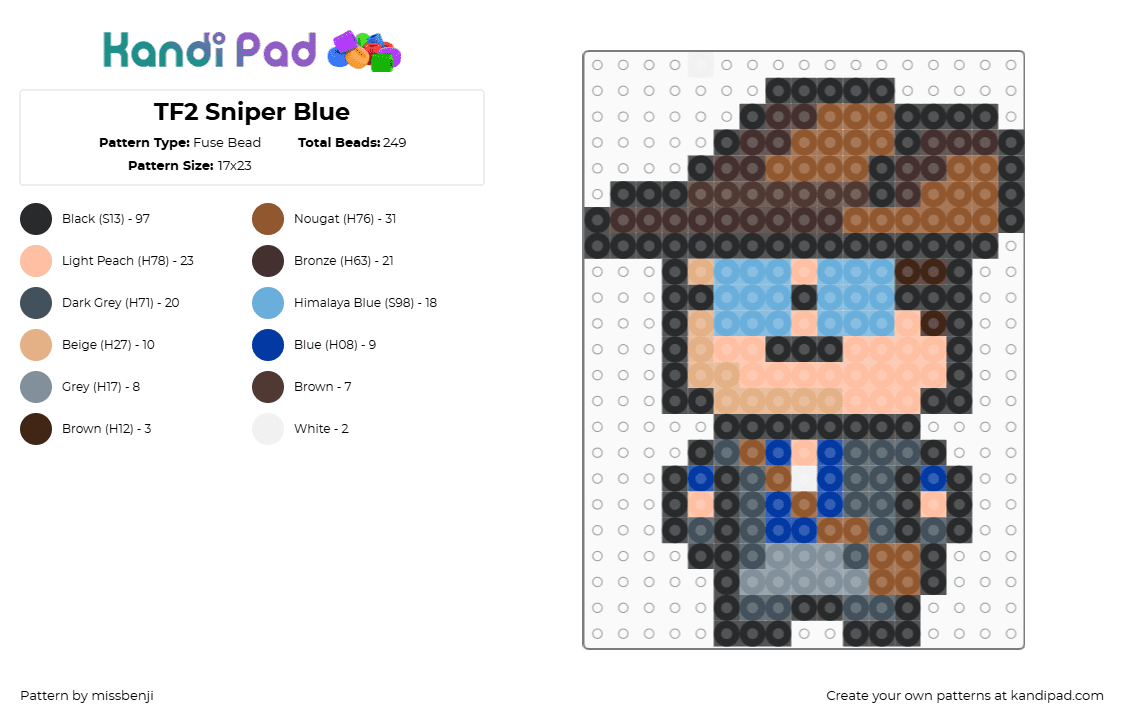TF2 Sniper Blue Fuse Bead Pattern - Kandi Pad | Kandi Patterns, Fuse ...