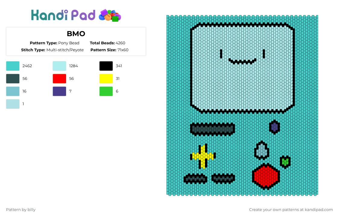 BMO Pony Bead Pattern - Kandi Pad | Kandi Patterns, Fuse Bead Patterns ...