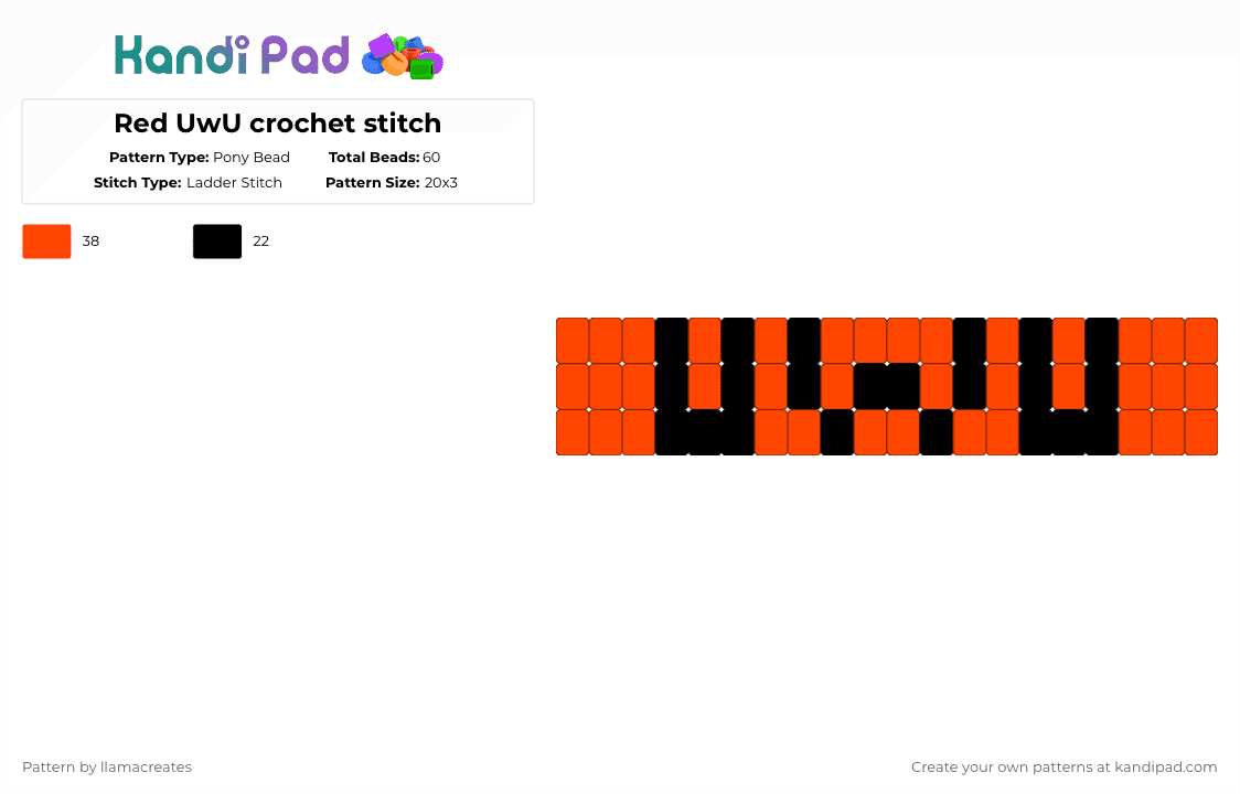 Red UwU crochet stitch Pony Bead Pattern - Kandi Pad | Kandi Patterns ...