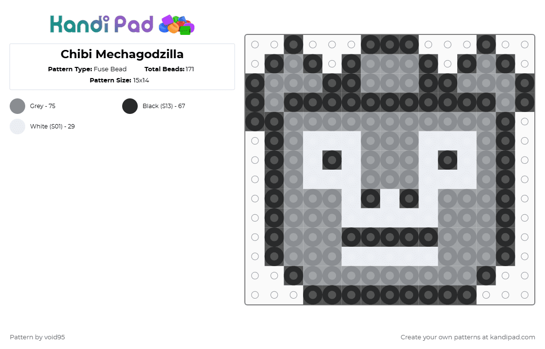Chibi Mechagodzilla Fuse Bead Pattern - Kandi Pad | Kandi Patterns ...