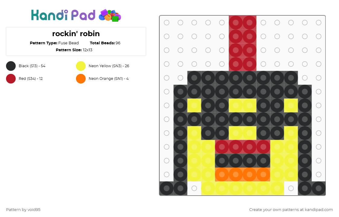 Rockin' robin Fuse Bead Pattern - Kandi Pad | Kandi Patterns, Fuse Bead ...