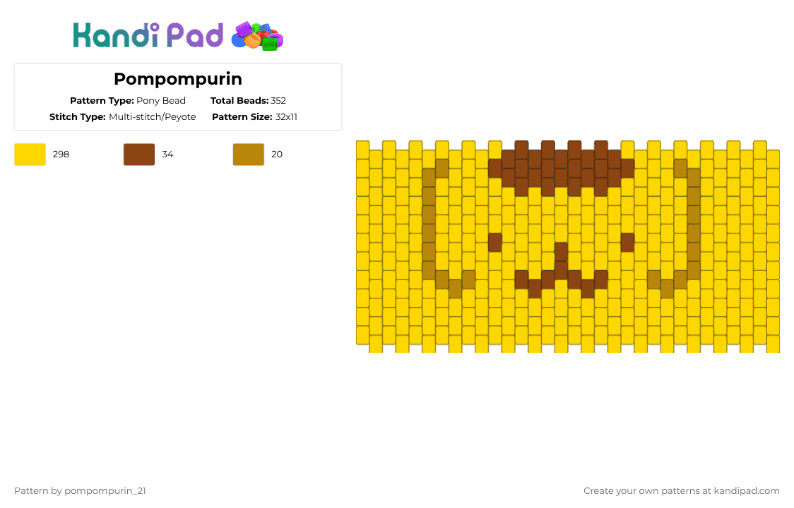 Pompompurin cuff Pony Bead Pattern - Kandi Pad | Kandi Patterns, Fuse ...