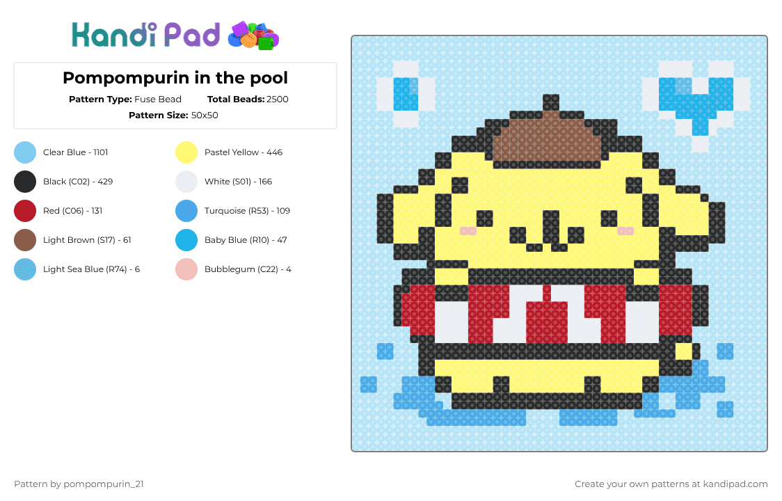 Pompompurin in the pool Fuse Bead Pattern - Kandi Pad | Kandi Patterns ...