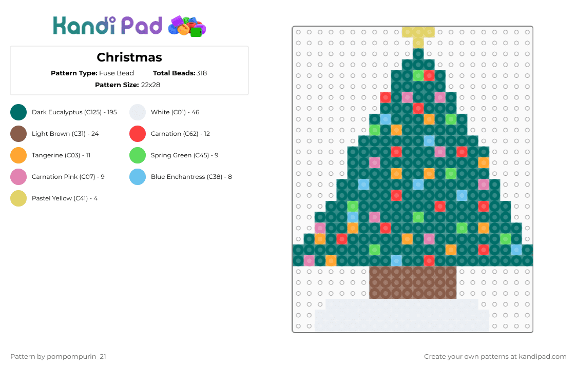 Christmas tree Fuse Bead Pattern - Kandi Pad | Kandi Patterns, Fuse ...