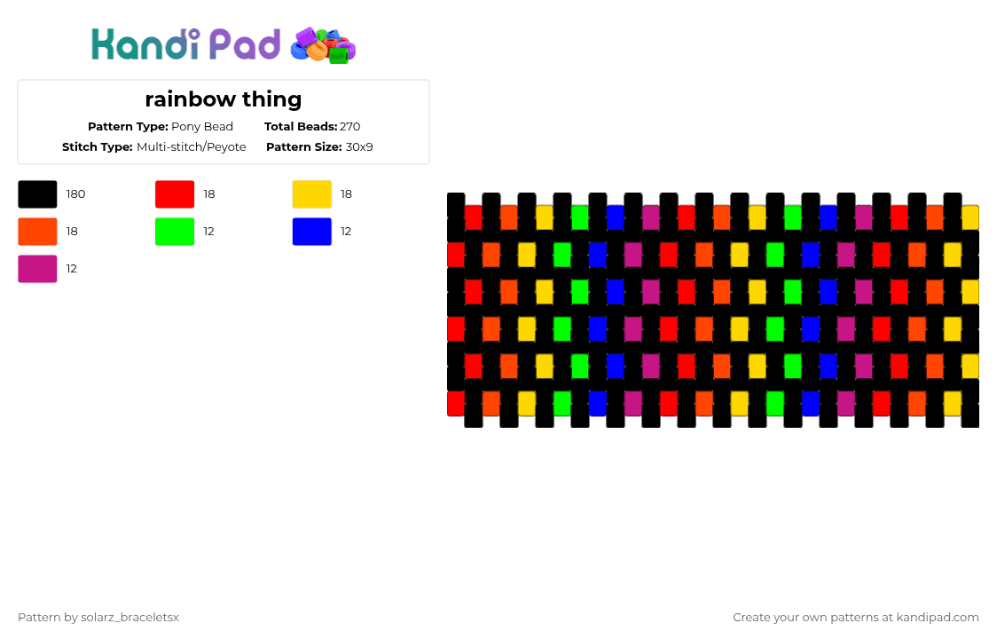 Rainbow thing Pony Bead Pattern - Kandi Pad | Kandi Patterns, Fuse Bead ...