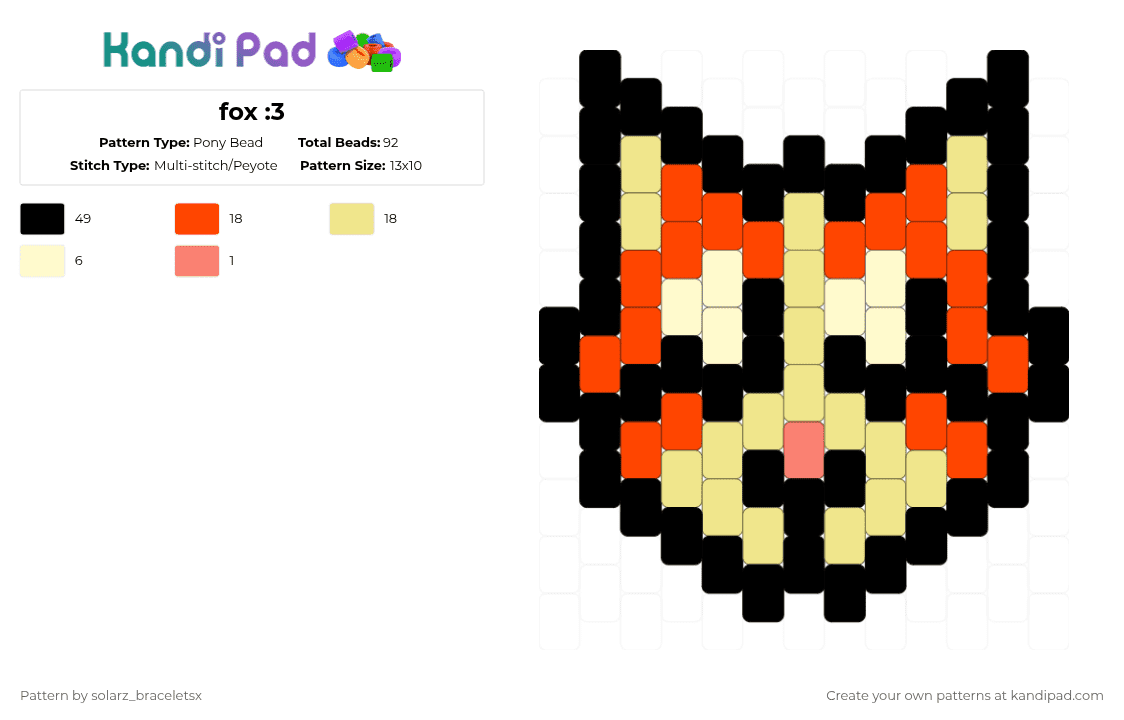 Fox :3 Pony Bead Pattern - Kandi Pad | Kandi Patterns, Fuse Bead ...