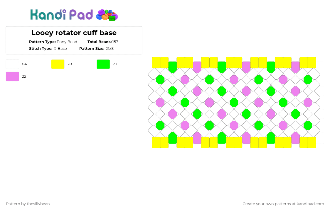Looey rotator cuff base Pony Bead Pattern - Kandi Pad | Kandi Patterns ...