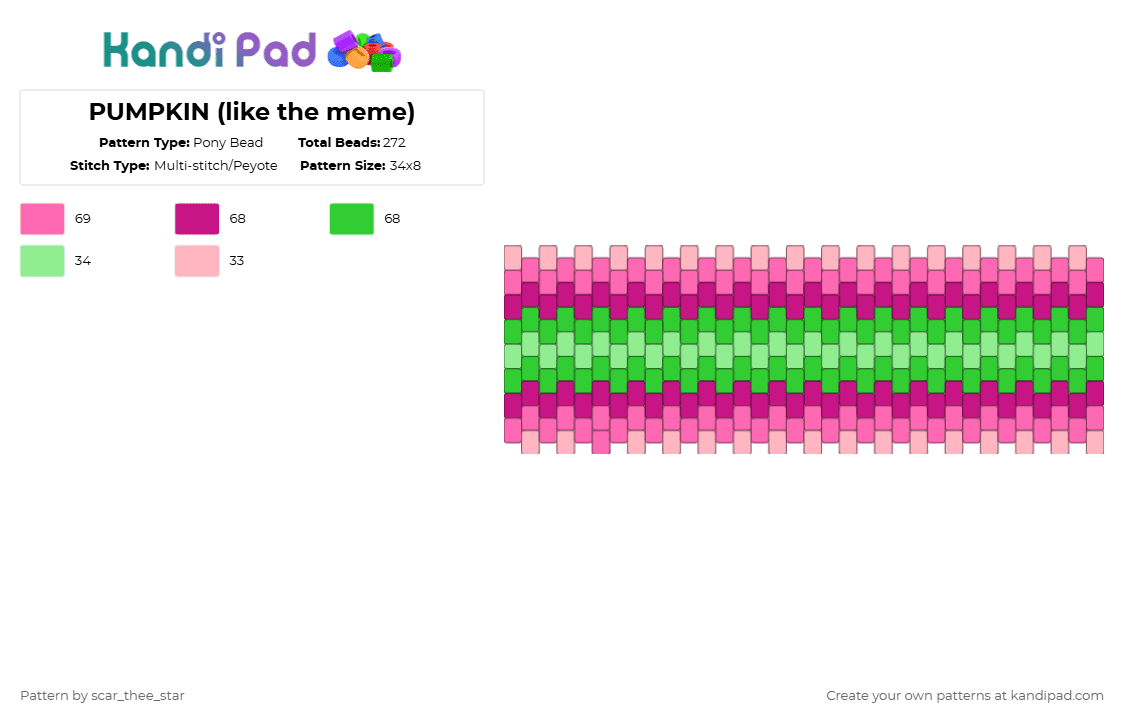 PUMPKIN (like the meme) Pony Bead Pattern - Kandi Pad | Kandi Patterns ...
