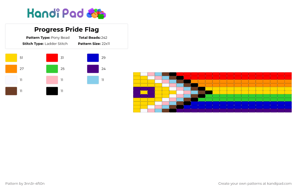 Progress Pride Flag Pony Bead Pattern - Kandi Pad | Kandi Patterns ...