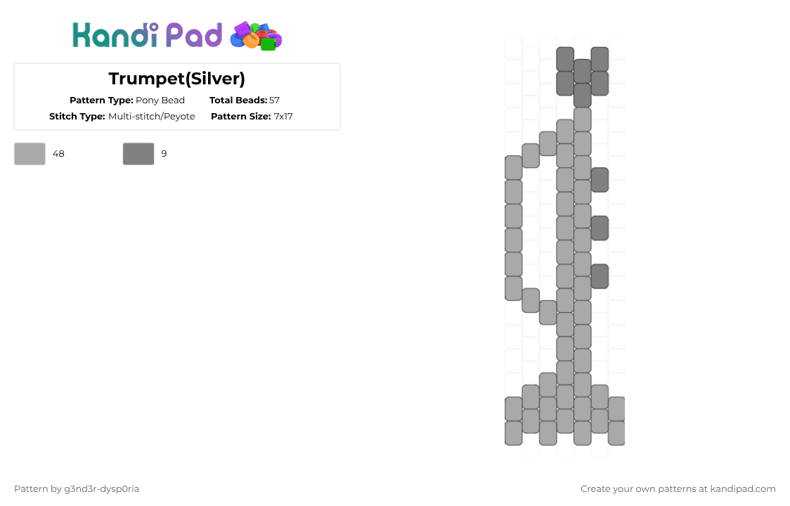 Trumpet(Silver) Pony Bead Pattern - Kandi Pad | Kandi Patterns, Fuse ...