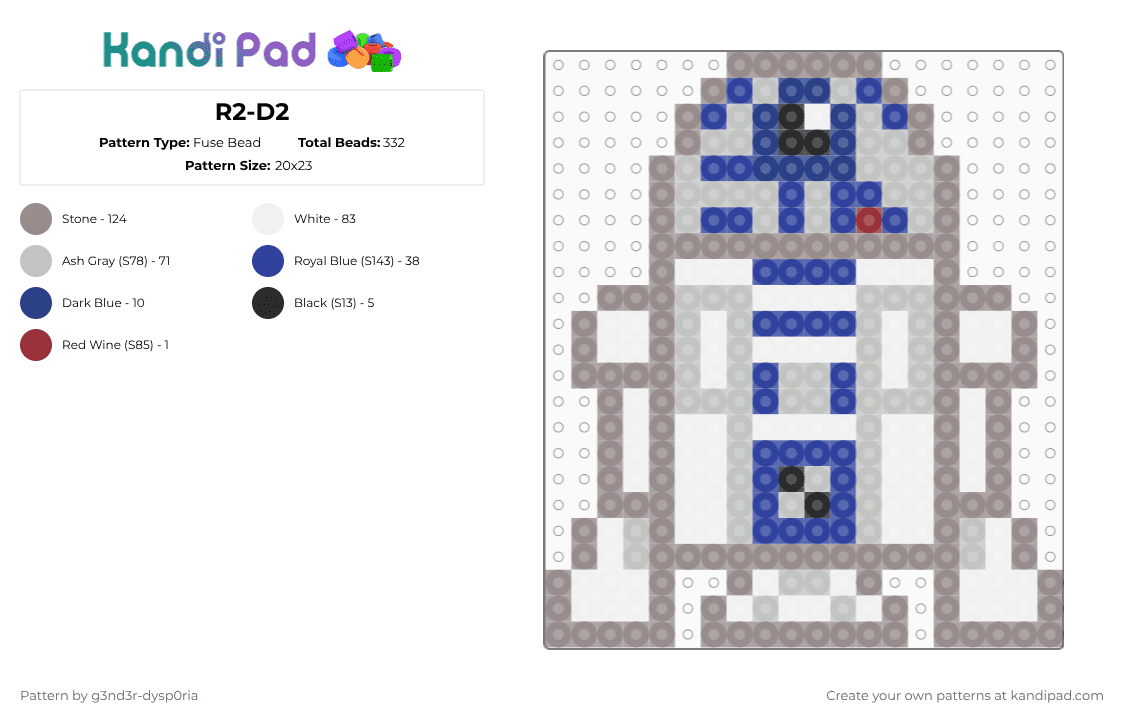 R2-D2 Fuse Bead Pattern - Kandi Pad | Kandi Patterns, Fuse Bead ...