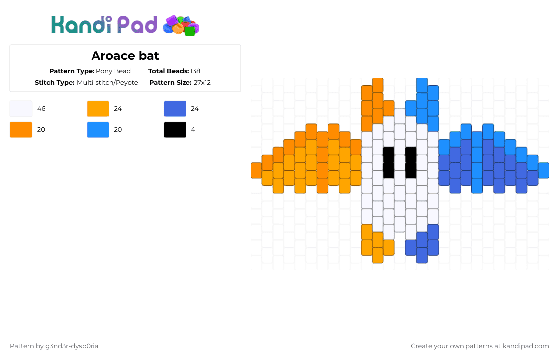 Aroace bat Pony Bead Pattern - Kandi Pad | Kandi Patterns, Fuse Bead ...
